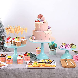 3 Piece Metal Cake Stand, Cake Pop Stand Set of Disc Diameter 8" 10" 12", Tall Cake Stands for Dessert Table, Perfect Display for Wedding, Graduation Party, Birthday, Baby Shower, Decorations (Blue)