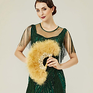 BABEYOND 1920s Marabou Feather Fan - Vintage Handheld Fan Bridal Feather Bouquet Bridesmaids Fan for Wedding (Yellow)