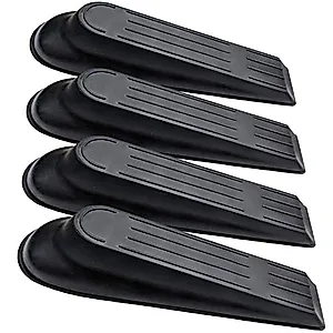 Bundaloo Door Stopper Set - Pack of 4 Portable Black Flexible Jammer Wedges - Keeps Doors Open, No Sliding or Marking Floors or Carpets - Blocker for Hotel, Home, Office, Residential, Commercial Use