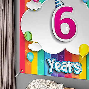 Happy 6th Birthday Backdrop Banner Decor Colorful - Rainbow Balloons Cloud Happy 6 Years Old Birthday Party Theme Decorations for Girls or Boys Supplies