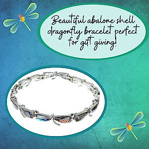 PammyJ Thin Dragonfly Abalone Silvertone Stretch Bracelet