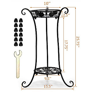 Yesland 2 Pack Metal Plant Stand Indoor Outdoor, 2 Tier Black Iron Flower Plant Stand 26 Inches Detachable Tall Modern Plant Shelf Holder for Corner, Patio, Living Room, Garden