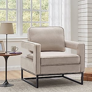 Alunaune Modern Accent Chair Living Room Chairs, Mid Century Armchair Upholstered Backrest Lounge Chair Removable Seat Cushion Sofa Reception Chair for Bedroom-Beige