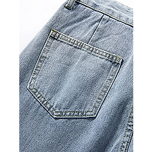 LQI Women's High Waist Baggy Boyfriend Jeans Distressed Wide Leg Denim Pants Blue