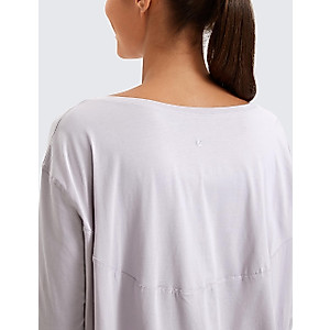 CRZ YOGA Pima Cotton Long Sleeve Workout Shirts for Women Loose Fit Athletic Yoga T-Shirts Casual Boat Neck Fall Tops Iced Iris Large