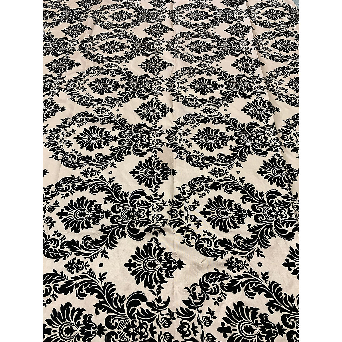 Amanda Champagne Taffeta with Black Velvet Flocked Damask Fabric by The Yard - 10078