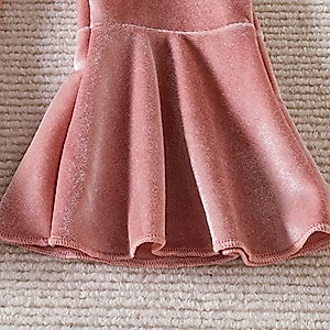 Toddler Baby Girl Ruffle Velvet Overalls Suspender Flare Pants Christmas One-piece Jumpsuit Bell Bottom Trousers (Pink , 6-12 Months )
