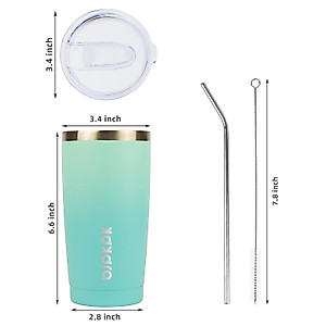 BJPKPK 20 oz Insulated Tumbler Stainless Steel Color Block Coffee Mug Vacuum Double Wall Thermal Travel Cup With Lids And Straw,Mint