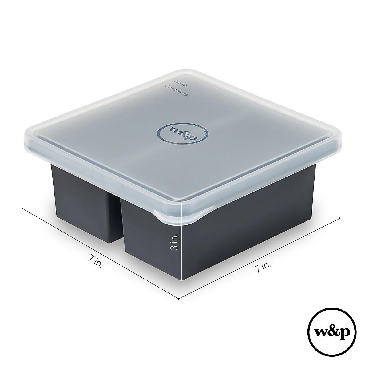 W&P Cup Cubes Silicone Freezer Tray with Lid, Charcoal, Makes 2 Perfect 2-Cup Portions, Freeze & Store Soup, Broth, Sauce, Leftovers, Dishwasher Safe