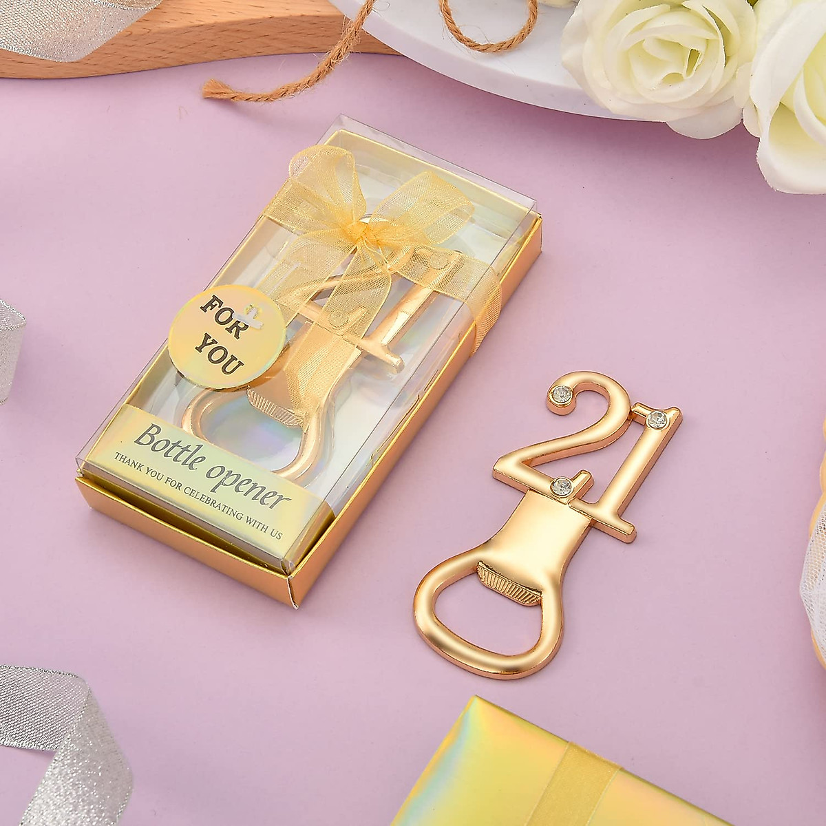 24 Pieces/Packs 21 Bottle Openers for 21th Birthday Party Favors Wedding Anniversary Gidts Decorations or Souvenirs for Guests with Gift Boxes Party Giveaways for Adults (21)