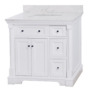 Sydney 36-inch Bathroom Vanity (Engineered Marble/White): Includes White Cabinet with Engineered Marble Countertop and White Ceramic Sink