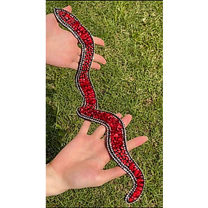 18" Large Sparkle Rhinestones and Sequin Red Snake Shaped Patches Applique Trim Ribbon for Outfit Pack of 3