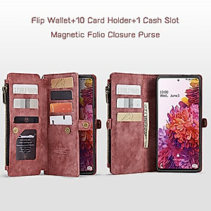Defencase Compatible with Samsung Galaxy S20 FE 5G Case Wallet with Card Holder for Women Men, PU Leather Magnetic Snap Flip Zipper Strap Wallet Case Fit for Galaxy S20 FE, Fashion Red