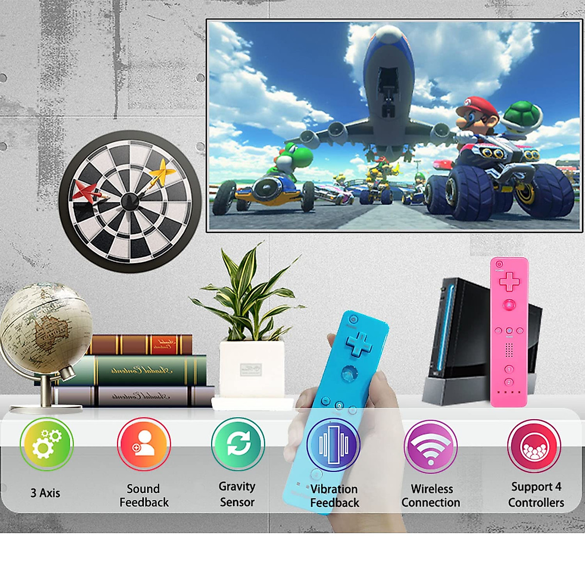 ZeroStory 2 Packs Wireless Controller and Nunchuck for Wii and Wii U Console, Gamepad with Silicone Case and Wrist Strap (Pink and Blue)