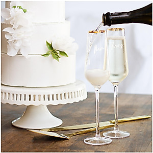 J&A Homes Gold Wedding Cake Knife Server Set and Toasting Flutes - Reception Bride Groom Wedding Party Champagne Glasses Pie Cake Cutting Engagement Gift