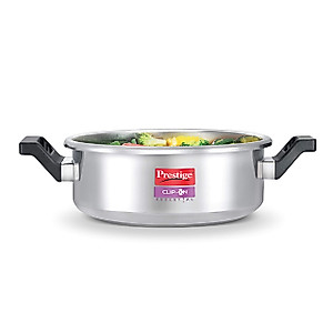 Prestige Clip-On Essential Combi Pack 5L + 3 L Aluminium Pressure Cooker with 1 Lid and a Glass Lid