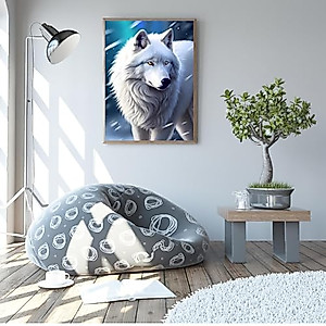 Eleploi Snow Falls White Wolf Diamond Painting Kits DIY 5D Crystal Full Round Diamond Painting, Handmade Art for Living Room Home Wall Decor Birthday Gift 12x16 Inch