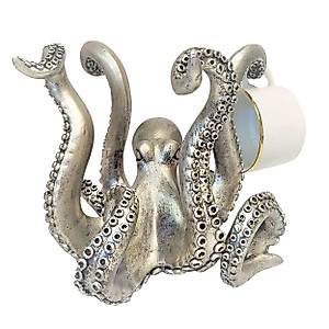 Vintage Style Octopus Coffee Mug Tea Cup Holder in Silver Tone Kitchen Dining Coffee Bar Statue Accessory