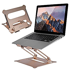 Fbrand Aluminum Laptop StandDesk, Portable Computer StandLaptop, Notebook Laptop RiserDesk, Ergonomic Adjustable Height Notebook Stand Holder11 to 17 in Mac MacBook Pro Air Dell, Gold
