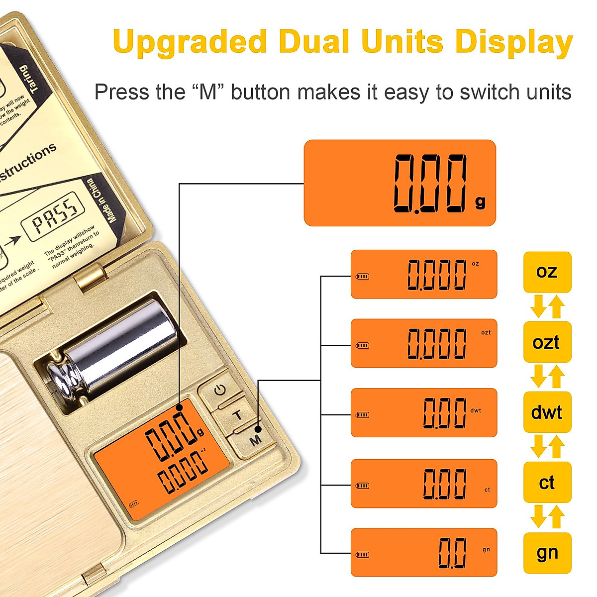 Fuzion CASH-200 Gram Scale Digital Pocket Scale, 0.01g Digital Grams Scale, Jewelry Scale, Small Food Scale Gold Gram Scale with Upgraded Display, Multi-Accessories