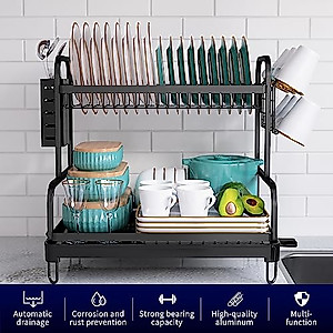 Kitsure Dish Drying Rack - Multipurpose 2-Tier Dish Rack, Dish Drainers for Kitchen Counter, Large-Capacity Dish Dryer, Kitchen Drying Rack for Dishes w/Cutlery Holder & Cup Holder 4064SI