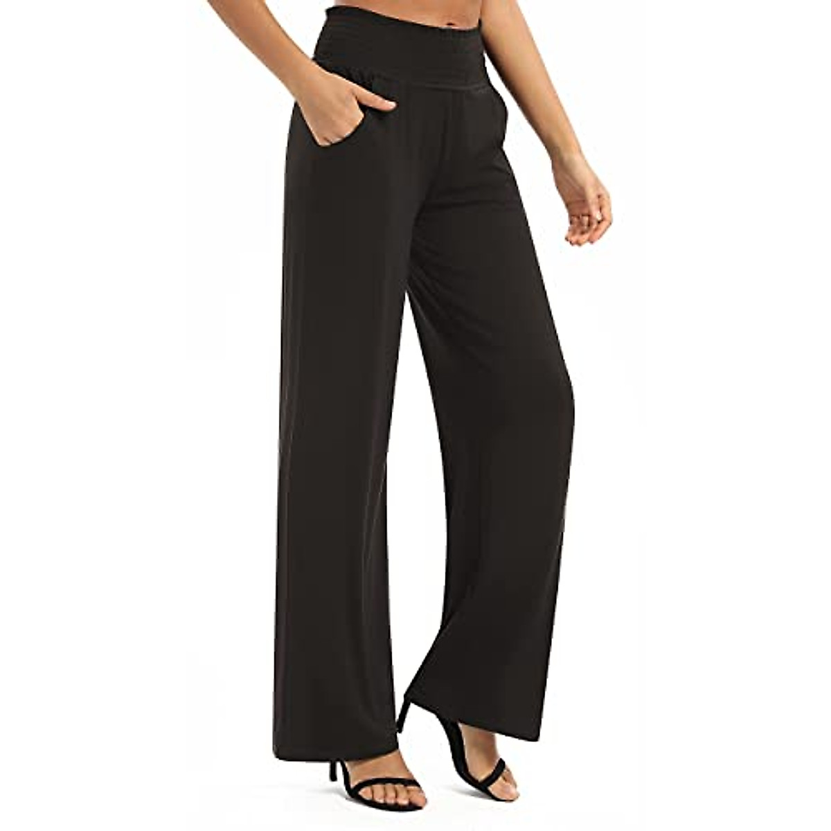 Urban CoCo Women's Solid Wide Leg Palazzo Lounge Pants Casual Straight Leg High Waist Stretch Pants (Black, XL)