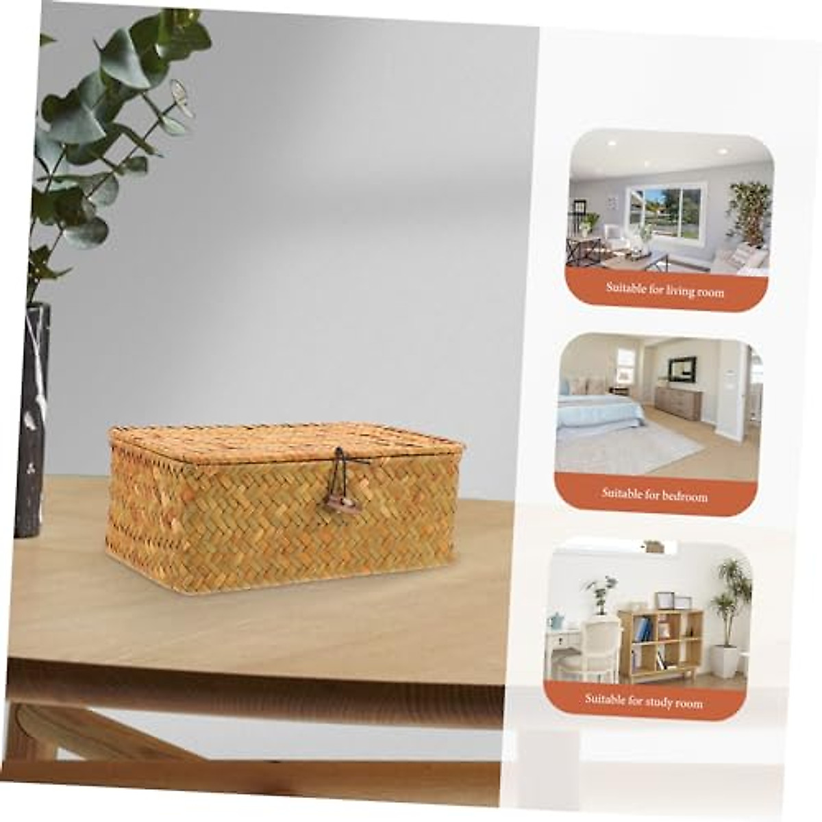 Ipetboom Desktop Stand Woven Baskets 1 Woven Basket Straw Basket with Lid Basket Box Rattan Desktop Clothes Sundries Storage Box for Home Decor (S) Storage Drawers Small Basket