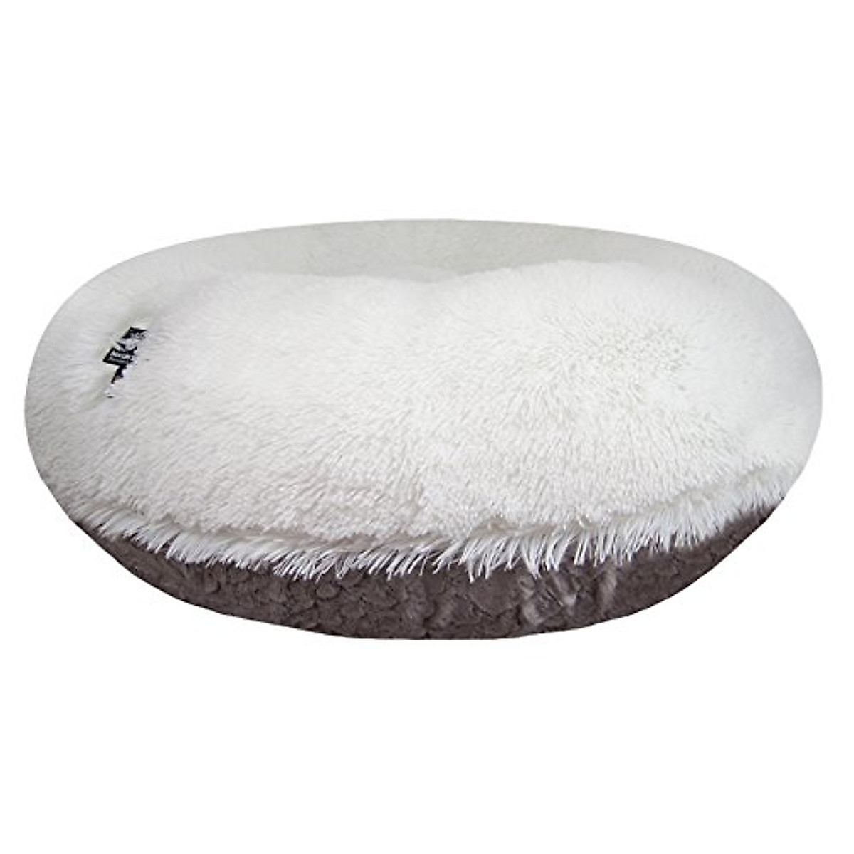 Bessie and Barnie Signature Serenity Grey/Snow White Luxury Shag Extra Plush Faux Fur Bagel Pet/Dog Bed (Multiple Sizes)