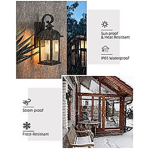 FEMILA Exterior Wall Sconce,2 Packs Outdoor Waterproof Wall Lights Fixture,E26 Socket Wall Lantern for Porch,Anti-Rust Matte Black Finish with Seeded Glass Lampshade,4FD54B-2PK BK