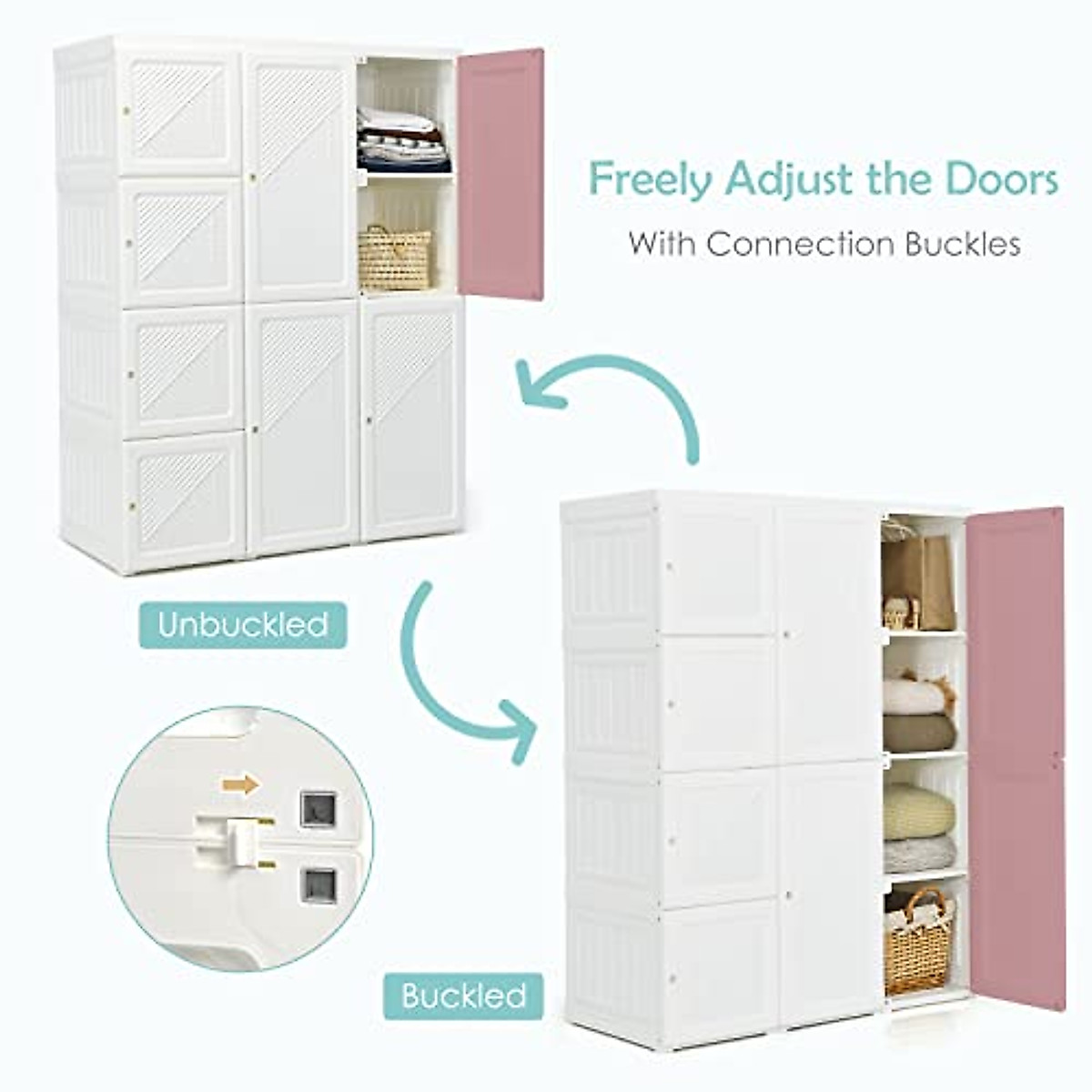 Tangkula Portable Wardrobe Closet, Foldable Clothes Organizer w/Cubby Storage, Hanging Rods, Magnet Doors, Safe Material, Easy Assemble Clothing Storage, Folding Bedroom Armoire (12 Cubbies)