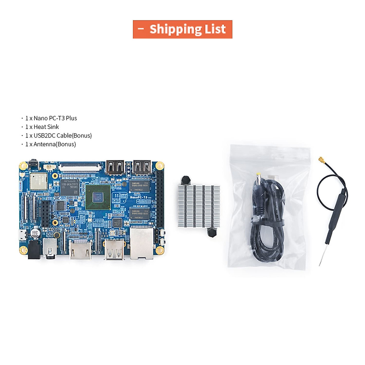 NanoPC-T3 Plus Open Source Single Board Computer with Gbit Ethernet Ports 2GB 32bit DDR3 RAM 16GB eMMC Based in S5P6818 Soc Support Android5.1 UbuntuCore+Qt OS (with Heat Sink and Antenna)