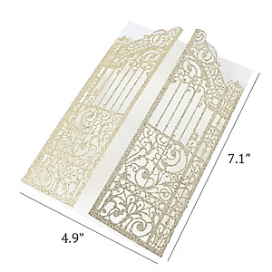 MillaSaw Glittery Gold Gate Laser Cut Invitation Card For Wedding Engagement Bridal Shower Quinceanera 25Pcs (4.9"x7.1", Gold)
