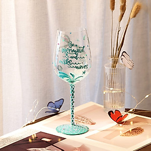 NymphFable Hand-painted Wine Glass Mermaid Sayings Artisan Painted 15oz Personalised Gift for Girls Women