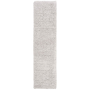 SAFAVIEH Madrid Shag Collection 2' x 12' Runner Rug Silver MDG256G Solid Non-Shedding Entryway Foyer Living Room Kitchen 2-inch Thick Runner Rug