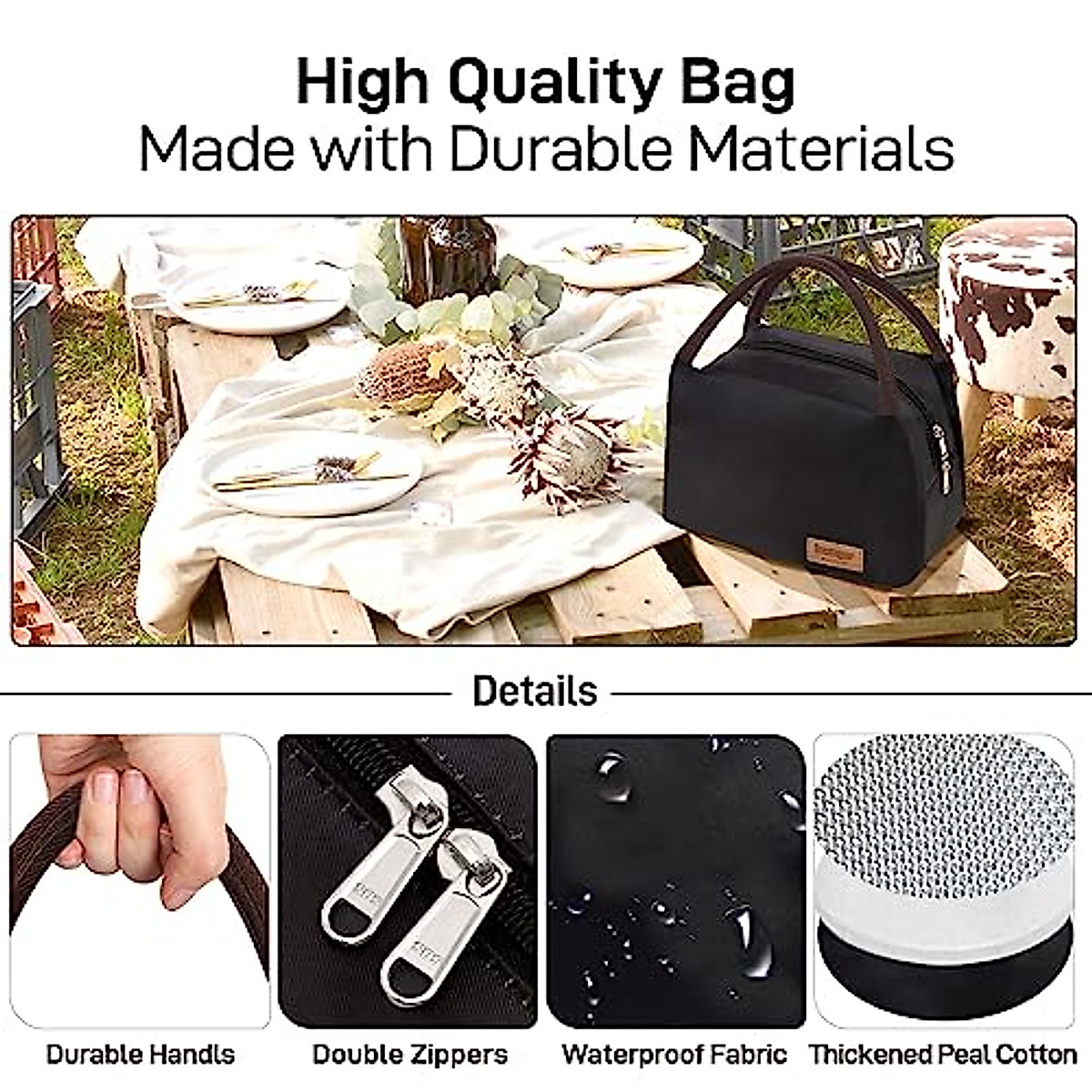Buringer Reusable Insulated Lunch Bag Cooler Tote Box Meal Prep for Men & Women Work Picnic or Travel(Black)