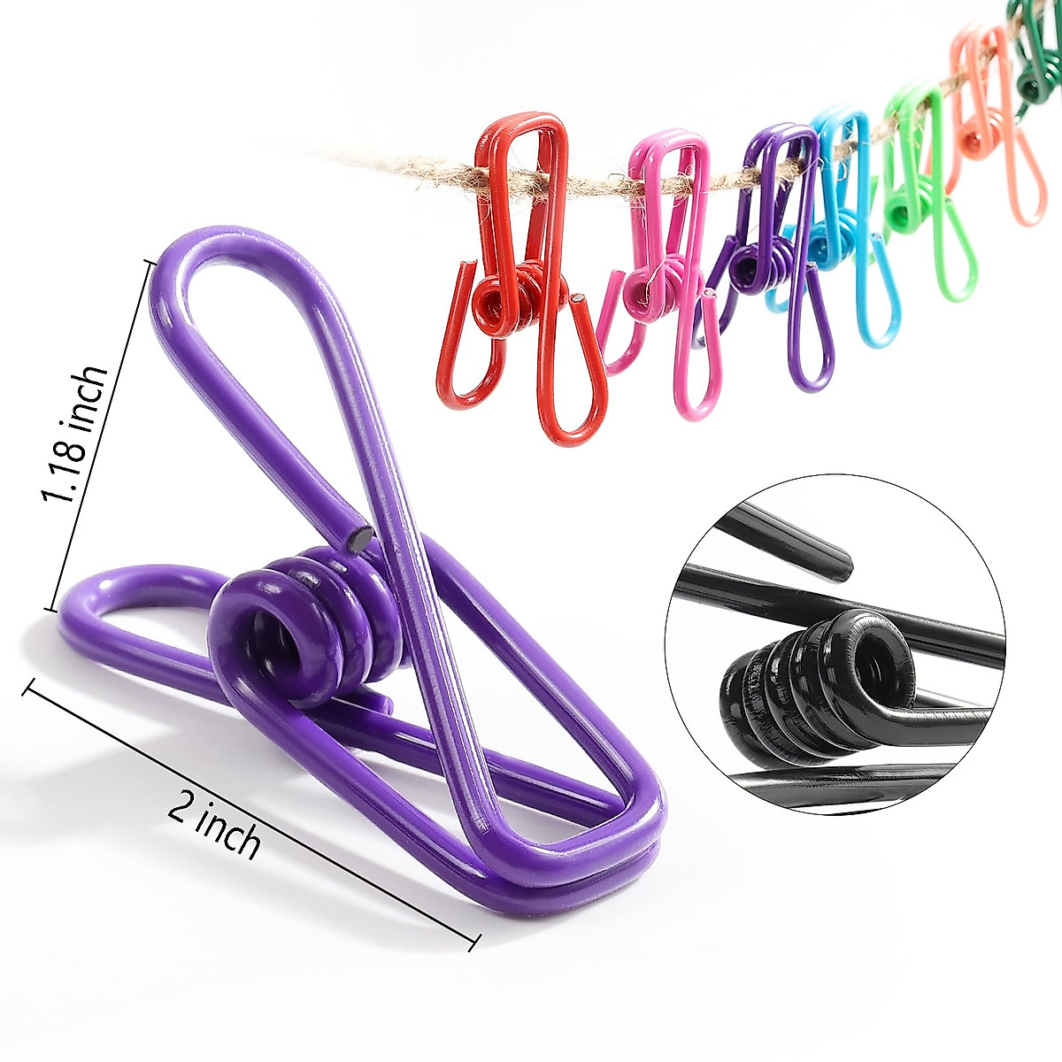 30 Pcs Chip Clips, Multi-Colored PVC Coated High Elastic Strength Clips for Food Package, Clothes Pins and Bag Clip,2 Inch