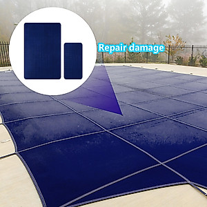Lfutari 6pcs Swimming Pool Cover Repair Kit - Blue Pool Safety Cover Patch Kit - Self-Adhesive Mesh Pool Cover Saver Patch Kit for Inground Safety Pool Cover (2pcs 12x8 inch+4pcs 4X8 inch)