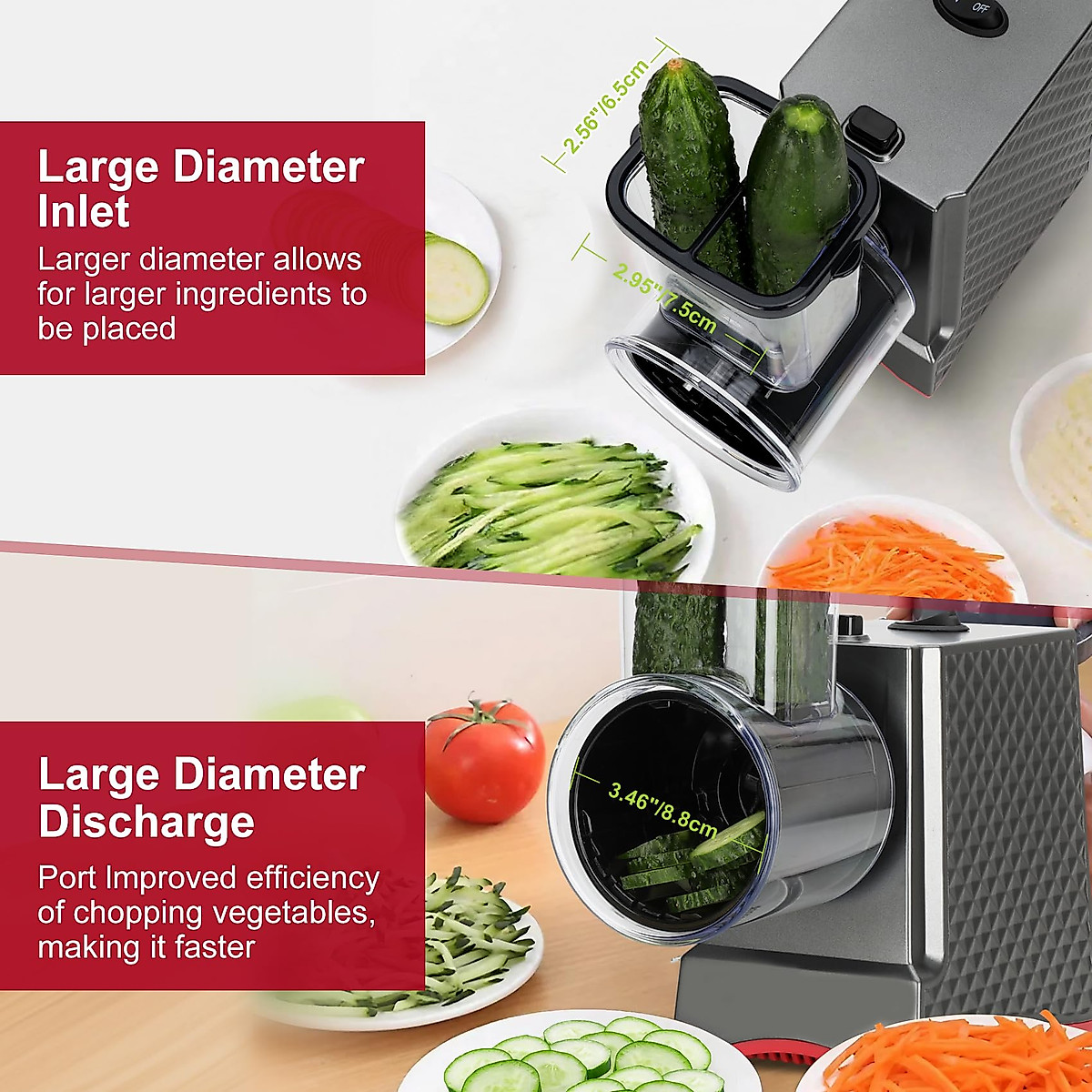 250W Professional Electric Cheese Grater for Block Cheese,Automatic Cheese Grater for Potato,Carrots,Salad Shooter Electric Slicer Shredder with 5 Types of Blades,Your Nice Kitchen Helper!