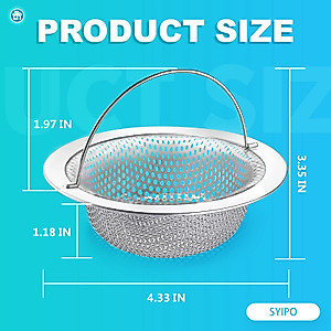 Sink Drain Strainer, 2 PCS Kitchen Sink Strainer - Upgraded Large Wide Rim 4.3" Diameter Stainless Sink Strainers for Kitchen Sinks, Suitable for Most Sink Drains, Anti Clogging - Silver with pull tab
