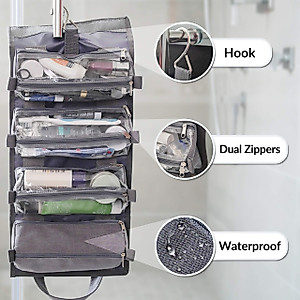 BrigHaus Roll Up Hanging Toiletry Travel Bag for Women & Men - Compact Cosmetic Kit with Hook | Waterproof, TSA Approved Removable Carry On Pouches (Heather Gray)