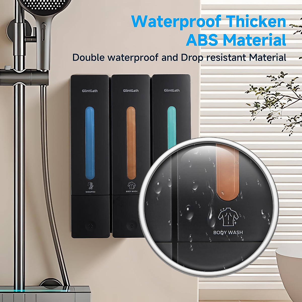 Shampoo and Conditioner Dispenser Shower Soap Dispenser Shower Dispenser 3 Chamber No Drill Shampoo Dispenser for Shower Wall, Body Wash Dispenser Wall Mounted for Bathroom Hotel,1200ML,Black