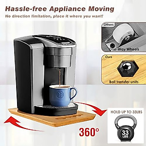 Kssiaz Bamboo Appliance Slider, 360° Rotation Sliding Tray for Coffee Maker, Slider for Counter Heavy Kitchen Appliances, Appliance Rolling Tray with Wheels, Slides Easily from Countertop, 9.5" x 14"