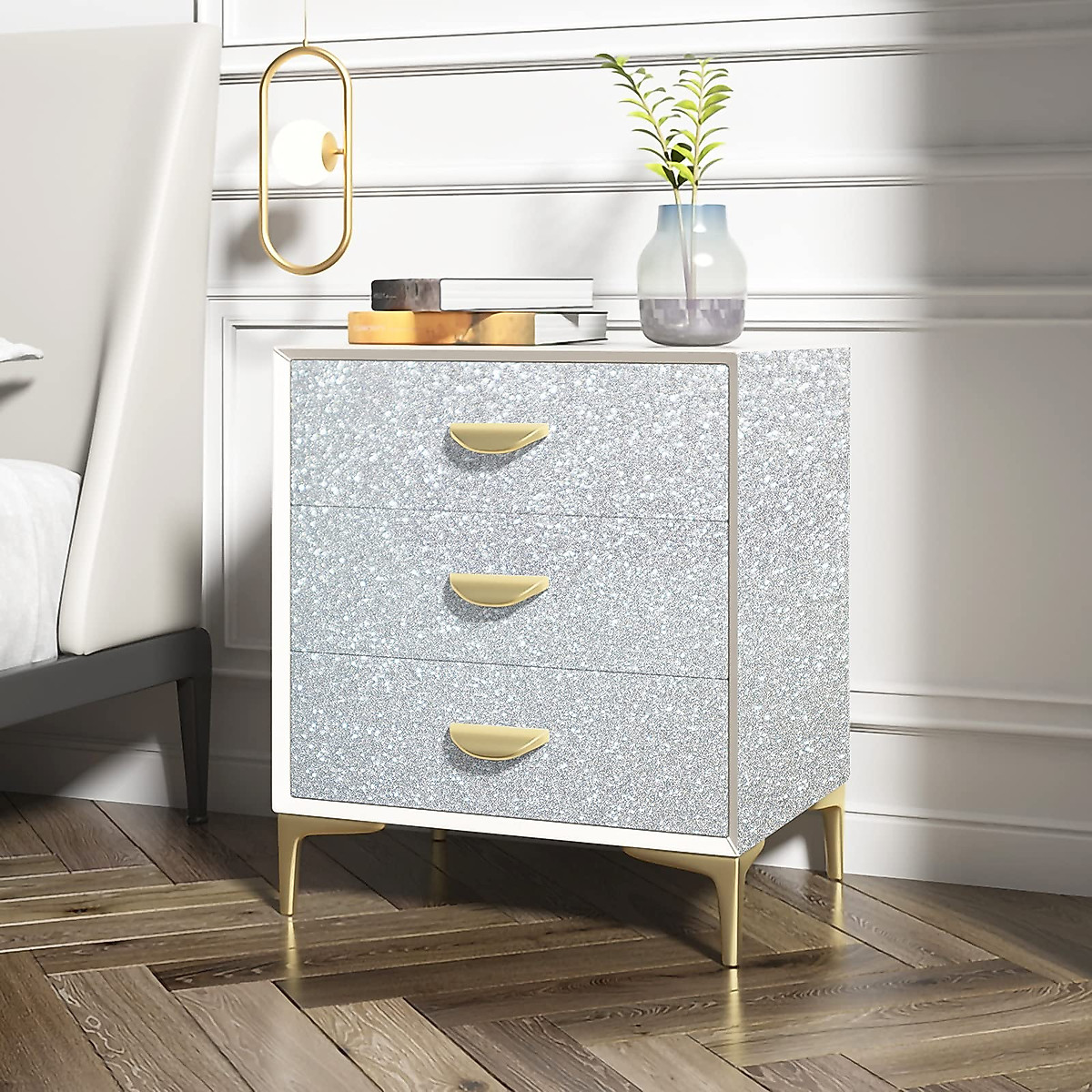 Kitico Glitter Silver Wallpaper Silver Contact Paper Silver Creative Covering Peel and Stick Wallpaper Removable Self Adhesive Paper DIY Vinyl Roll 17.7"x78.7"