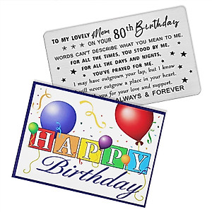 DEGASKEN Mom 80th Birthday Card - 80th Birthday Decorations Women - Engraved Wallet Card, 80th Birthday Gifts for Mom