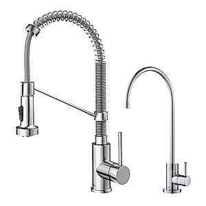 KRAUS Bolden Commercial Style Pull-Down Kitchen Faucet and Purita Water Filter Faucet Combo in Chrome, KPF-1610-FF-100CH