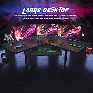 Ecoprsio L Shaped Gaming Desk Corner Gaming Desk, Gaming Computer Desk with Keyboard Tray, Large PC Gaming Desk Gamer Desk Workstation, Computer Gaming Desk Table with Cup Holder and Headphone, Black