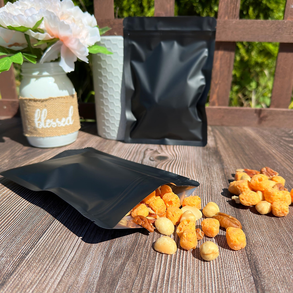 Chamigon 100 Pack Matte Black Mylar Bags - 4.3x6.3 Inches Resealable Smell Proof Foil Zipper Food Pouches - Sealable Flat Packaging Sample Pouch Bag