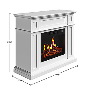 Electric Fireplace with Mantel - Freestanding Heater with Remote Control, Adjustable LED Flames and Faux Logs - Living Room Decor by Northwest (White)