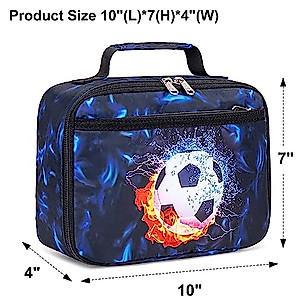 LEDAOU Lunch Bag Kids Insulated Lunch Box Boys Girls Insulated Reusable Lunch Bag for School Picnic Hiking Work (Soccer Black Blue)