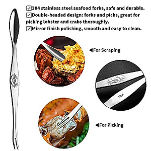 YGAOHF Crab Crackers and Tools, 12 Pcs Professional Seafood Tools Set includes 3 Crab Crackers, 3 Lobster Shellers, 3 Crab Leg Forks/Picks, 3 Disposable Lobster Bibs and Storage Bag, Dishwasher Safe